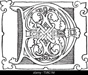A letter N in Romanesque, vintage line drawing or engraving ...