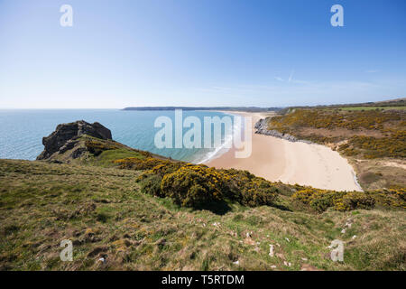 View over Tor Bay and Oxwich Bay beaches from the Great Tor, Gower ...