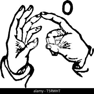 This image shows the two-hand sign for I, vintage line drawing or ...