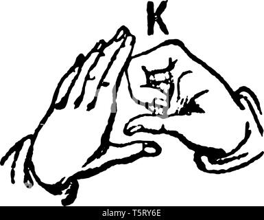 This image shows two hand signals for D, vintage line drawing or ...