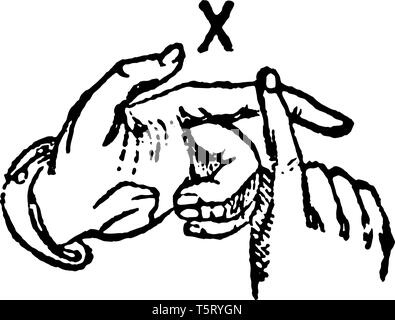This image shows two hand signals for K, vintage line drawing or ...