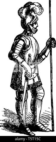 Illustration of knight in full armor with British Union Jack flag ...