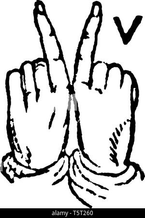 This image shows two hand signals for K, vintage line drawing or ...