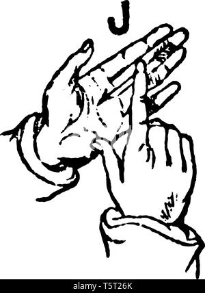 This image shows two hand signals for K, vintage line drawing or ...