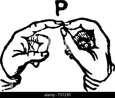This image shows two hand signals for K, vintage line drawing or ...
