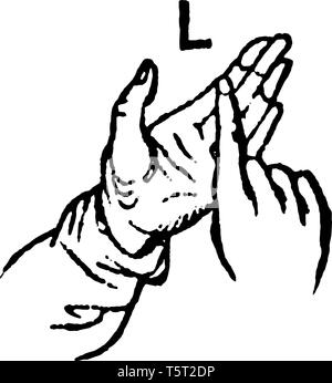 This image shows two hand signals for K, vintage line drawing or ...