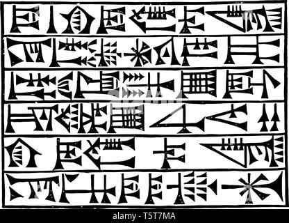 Cuneiform Script, vintage engraved illustration. Trousset encyclopedia ...