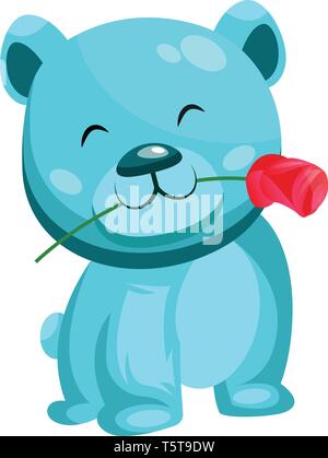 Vector cute turquoise bear toy for kids icon. Vector Female bear with a bow in her ears icon ...