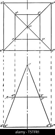 Illustration of intersection of a square pyramid and a plane, vintage ...