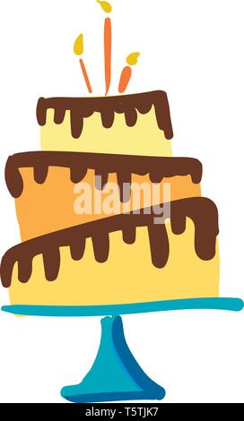Three-layer birthday cake vector or color illustration Stock Vector ...