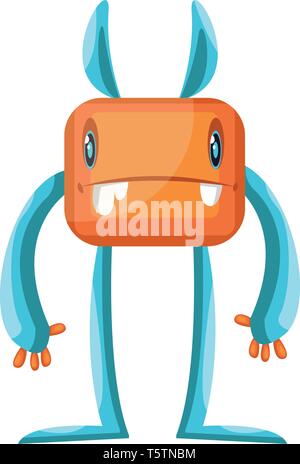Cute blue monster character with arms and legs. vector illustration ...