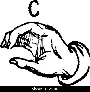 This image shows two hand signals for K, vintage line drawing or ...