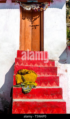 Decorated doors of a house in Supi village high up in the Saryu Valley ...