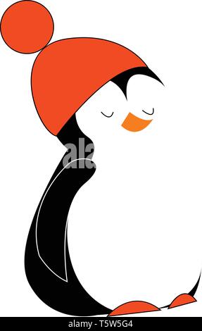 Cute penguin in a red cap. Cartoon vector illustration Stock Vector ...