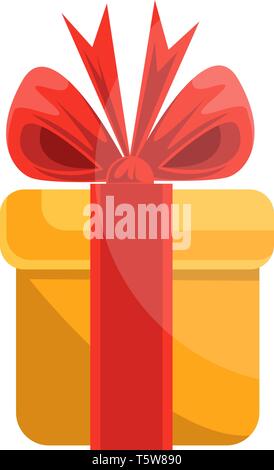 Cartoon Christmas gift. Yellow color simple present isolated on white ...
