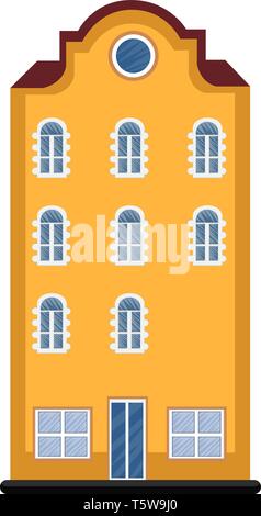 Cartoon orange building with red roof vector illustartion on white ...
