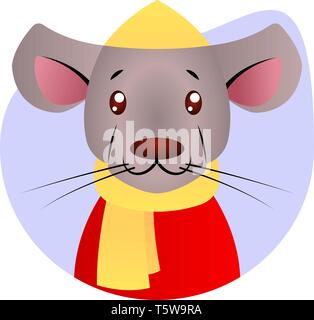 Cartoon mouse in chinese suit vector illustartion on white background ...