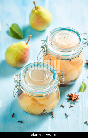 Preserved pears in a glass jar Stock Photo - Alamy