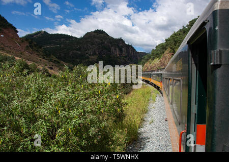 El Chepe, the Copper Canyon Railroad train at the Divisidero station in ...
