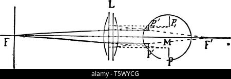 This illustration represents Lens of the Eye, vintage line drawing or ...