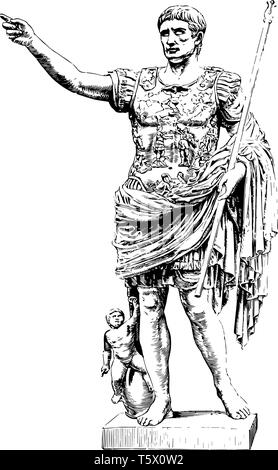 Statue of Augustus, vintage engraved illustration. Industrial ...