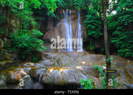 beautiful waterfall and green leaf Makes it feel fresh Stock Photo - Alamy