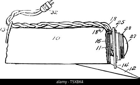 This illustration represents Miners Safety Lamp vintage line drawing or ...
