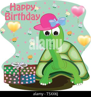 Birthday greeting cards with turtle, Happy Birthday sign and funny ...