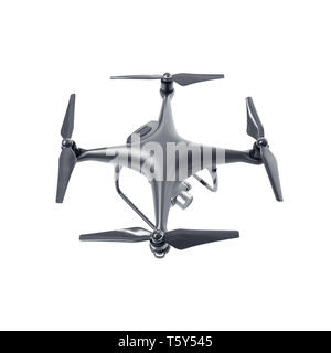 Black drone with camera isolated on white background. Quadcopter for ...