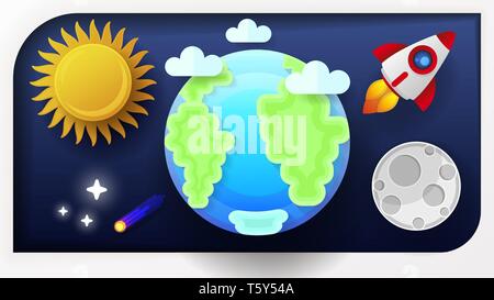 Earth Sun Moon Cartoon Drawing Vector Symbol Graphic Logo Design Stock ...