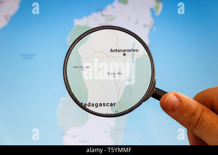 Antananarivo, Madagascar. Political map. The city on the monitor screen ...