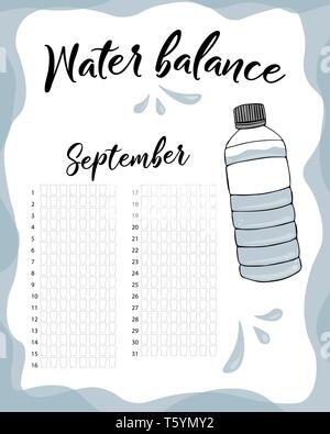 Water Tracker. Water Balance Calendar. Water Monthly Tracker. 31 days ...
