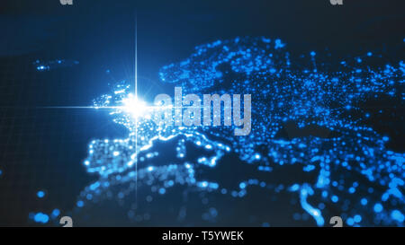 power of england, energy beam on london. dark map with illuminated ...