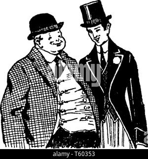 Two men talking, vintage line drawing or engraving illustration Stock ...