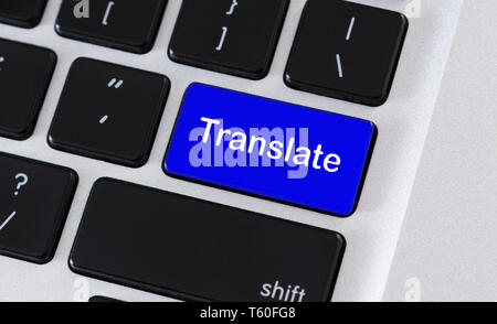 Multi language translation concept, computer keyboard with translate text on color keypad button ...