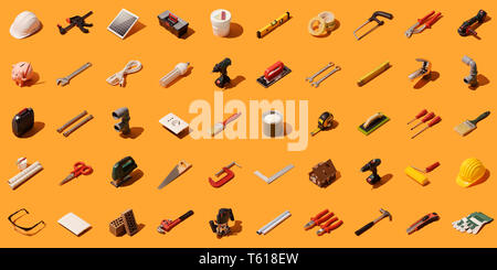 do it yourself and home renovation concept: set of DIY tools and ...