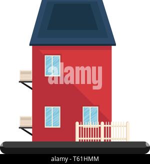 Cartoon red building with bule roof vector illustartion on white ...