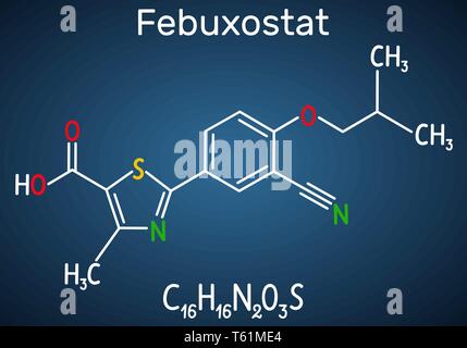 Febuxostat gout drug molecule (xanthine oxidase inhibitor). Skeletal ...