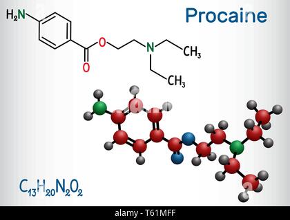 Procaine molecule. Is a local anesthetic drug. Structural chemical ...