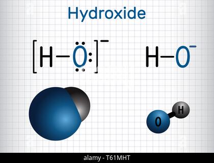Hydroxide anion. Structural chemical formula and molecule model. Vector ...