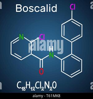 Boscalid molecule. Structural chemical formula and molecule model ...