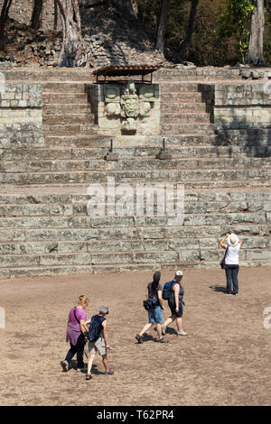 Copan Honduras travel - tourists looking at the ancient mayan ruins at Copan UNESCO World ...