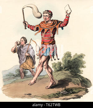 people, profession, jester, full length, with three crows, woodcut, by ...