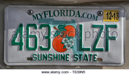 FLORIDA CAR REGISTRATION PLATE. Photo: Tony Gale Stock Photo: 223870430 ...