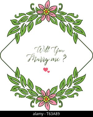 Vector illustation elegant green leafy floral frame with greeting card ...