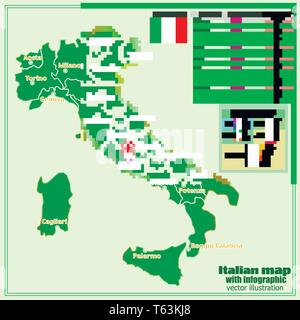 Map of Italy with infographic labor force. Colorful illustration with ...