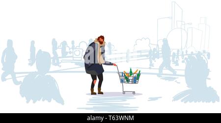 Cartoon of Man Pushing Empty Cart Stock Vector Image & Art - Alamy
