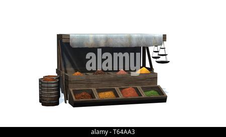 3d rendering of a ancient market stall isolated in white studio ...