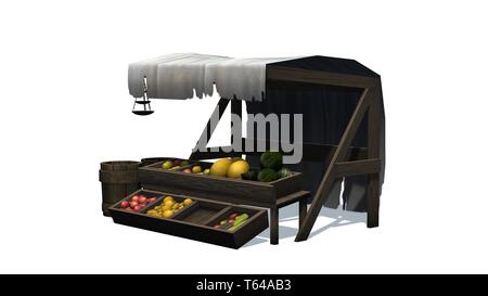 3d rendering of a ancient market stall isolated in white studio ...