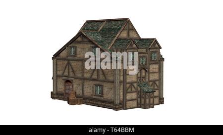 Medieval manor on a white background Stock Photo - Alamy